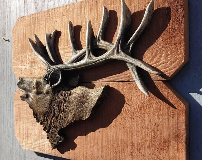 Rustic Resin Elk on Red Cedar Boards Reclaimed Wood Man Cave Wildlife ...