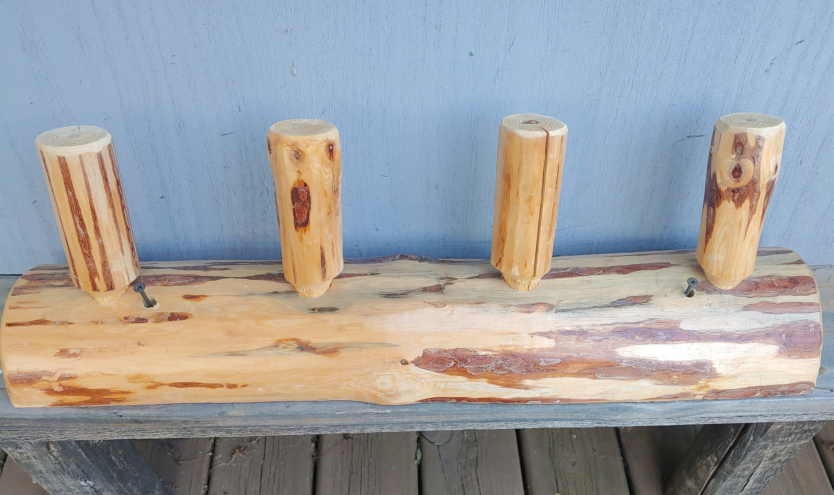 Heavy Half Log Coat/hat Rack Storage Wood Hanger Primitive Rustic Cabin ...