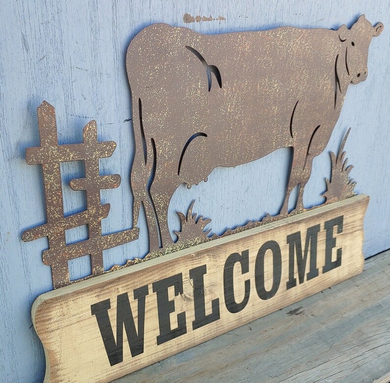 Farm Welcome Sign Distressed Cow Farming Country Barnyard - Etsy
