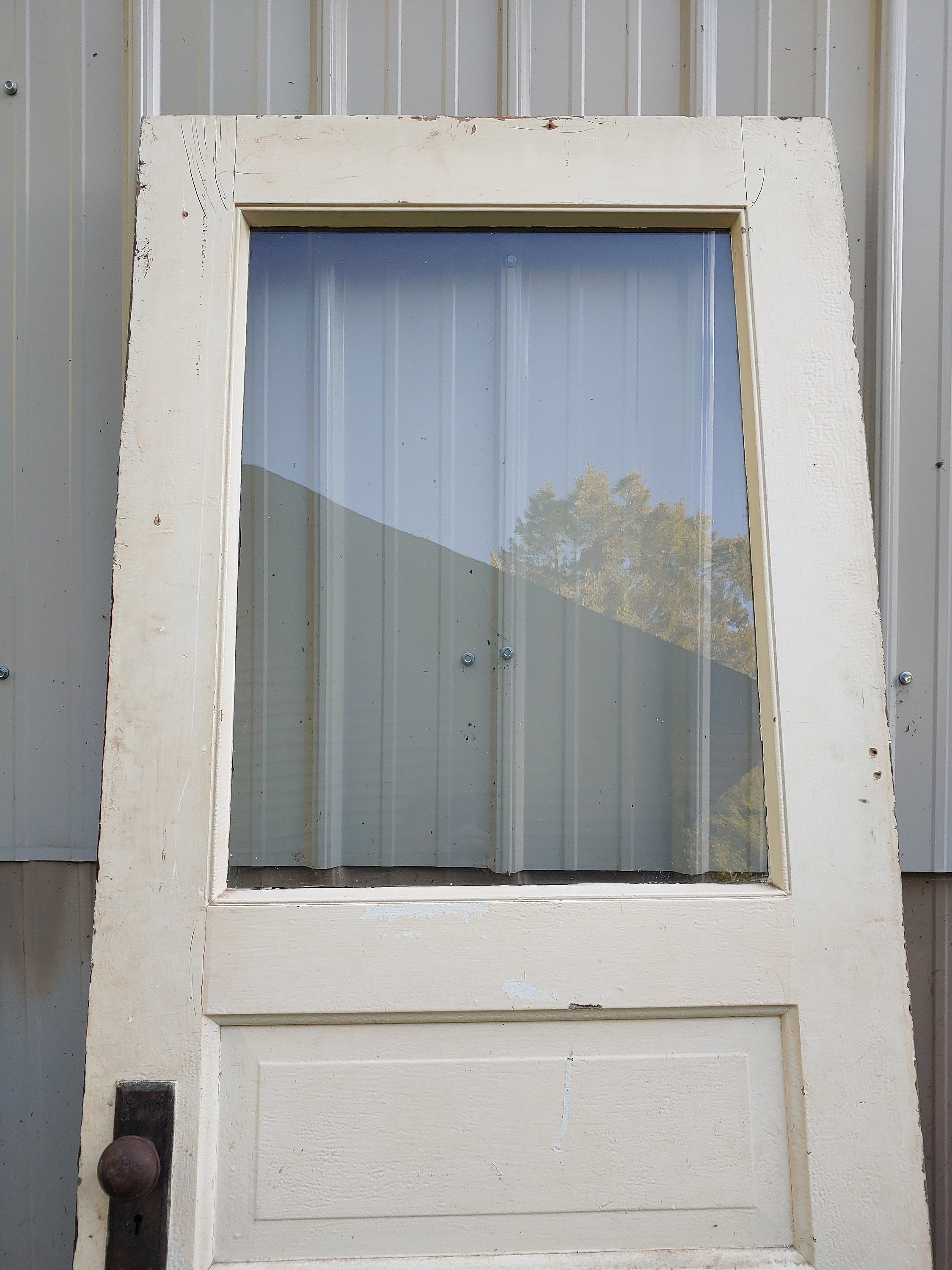 Three Panel 1/2 Lite Exterior Door Vintage Wavy Glass Complete Handle ...