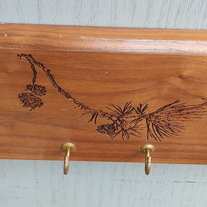 Tree Branch Pine Cones Key Holder Storage 6 Hooks Wood-burned Cabin ...
