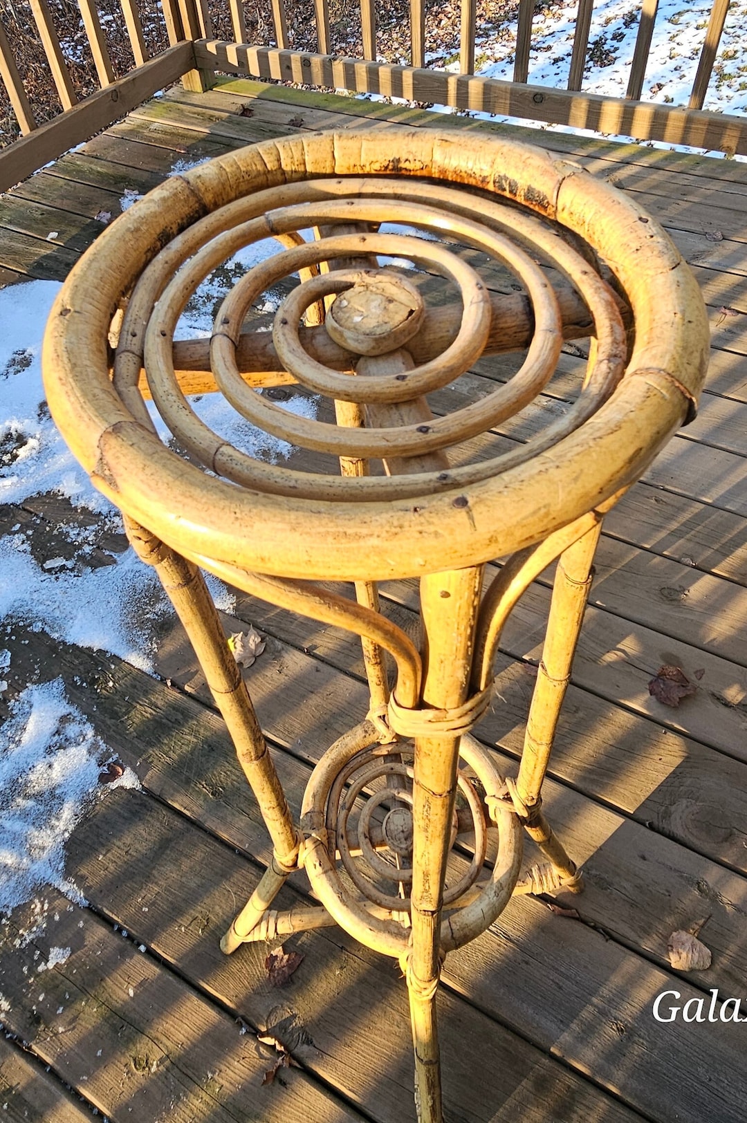Spiral Bamboo Plant Stand Two Tier Indoor Outdoor Mid Century Vintage ...