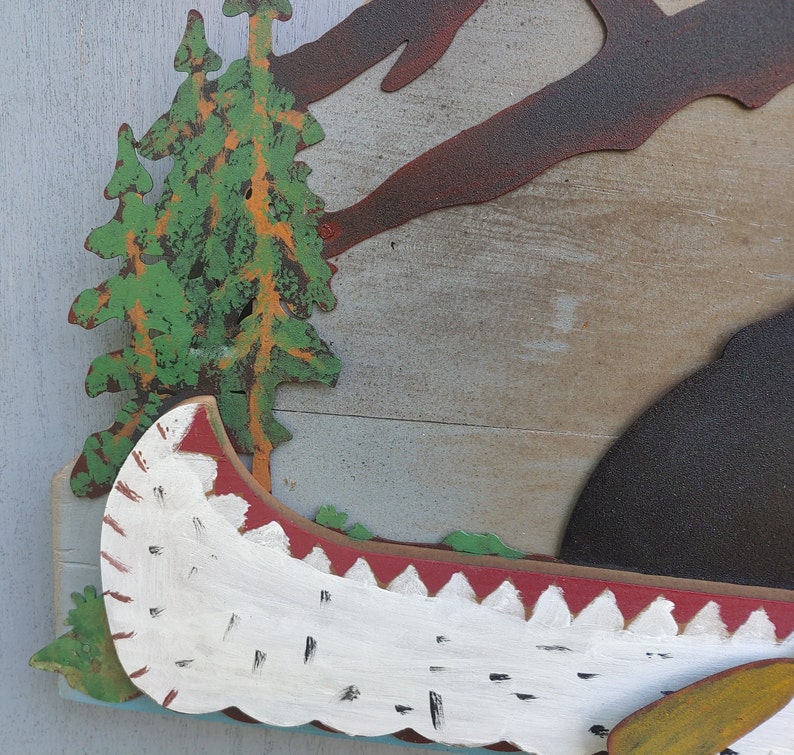 Rustic Bear Canoe Paddle Mountains Pine Trees Painted Woodland - Etsy
