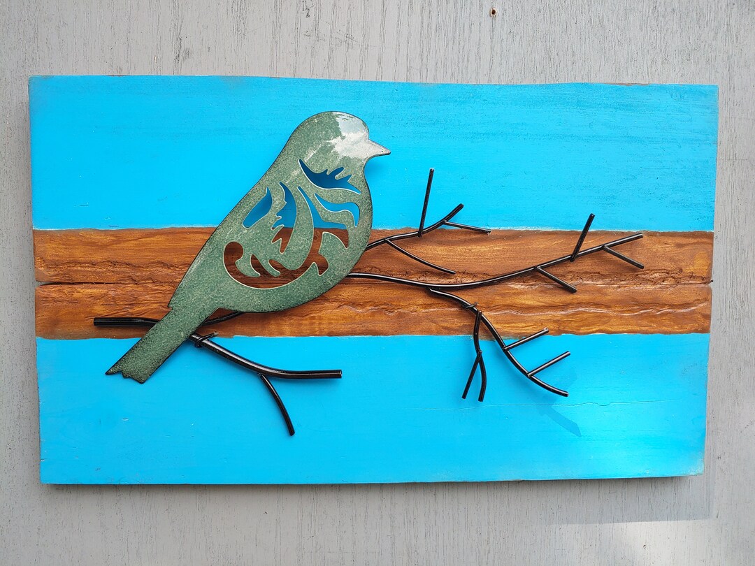 Rustic Metal Blue Bird Wall Hanging Wildlife Woodland Outdoors Sunroom ...