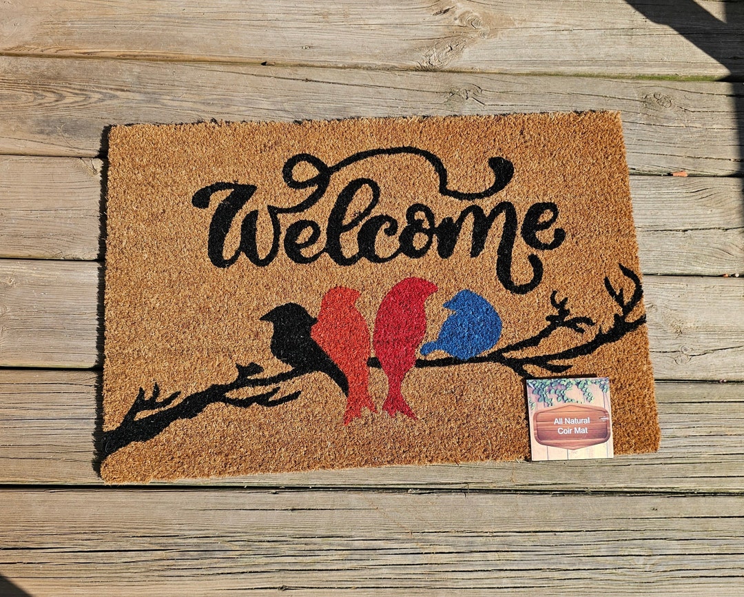 Welcome Birds Natural Sisal Coir Door Mat Rubber Waterproof Scraper ...