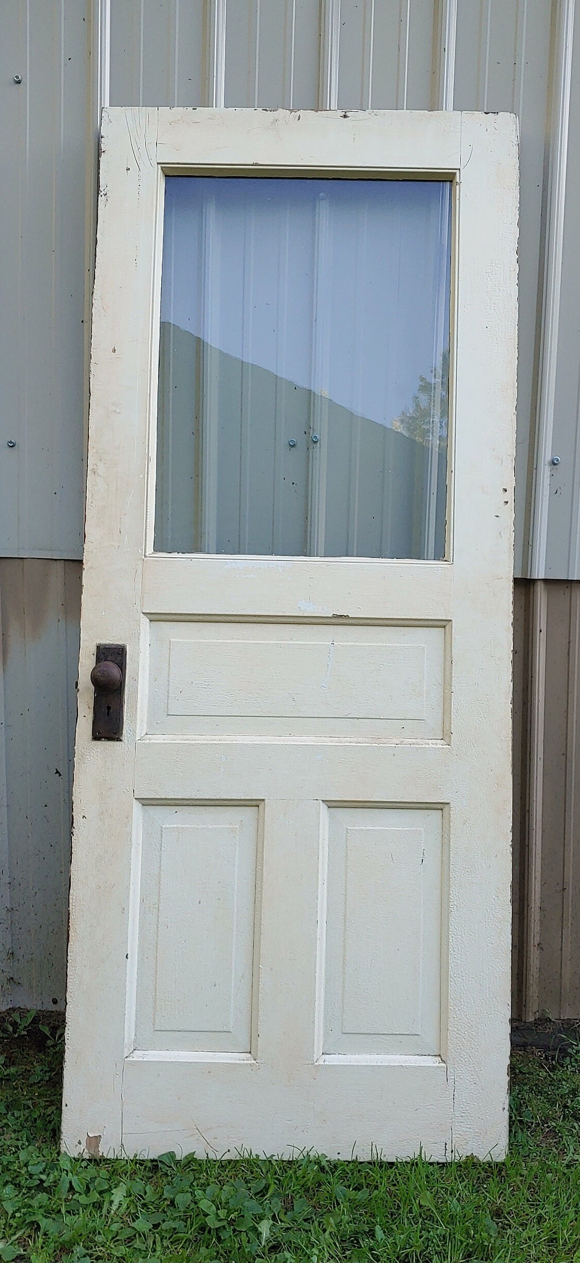 Three Panel 1/2 Lite Exterior Door Vintage Wavy Glass Complete Handle ...