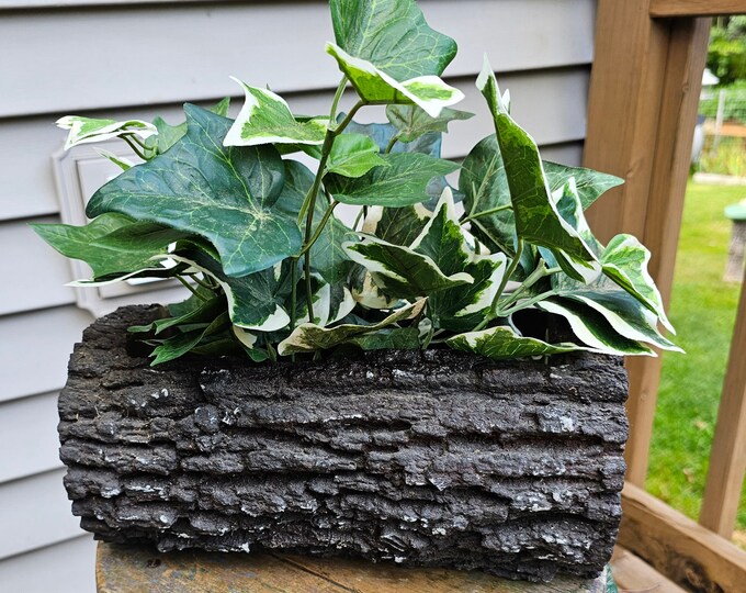 Rustic Log Look-alike Planter Poly-resin Foam Wood Shape Drainage Hole ...