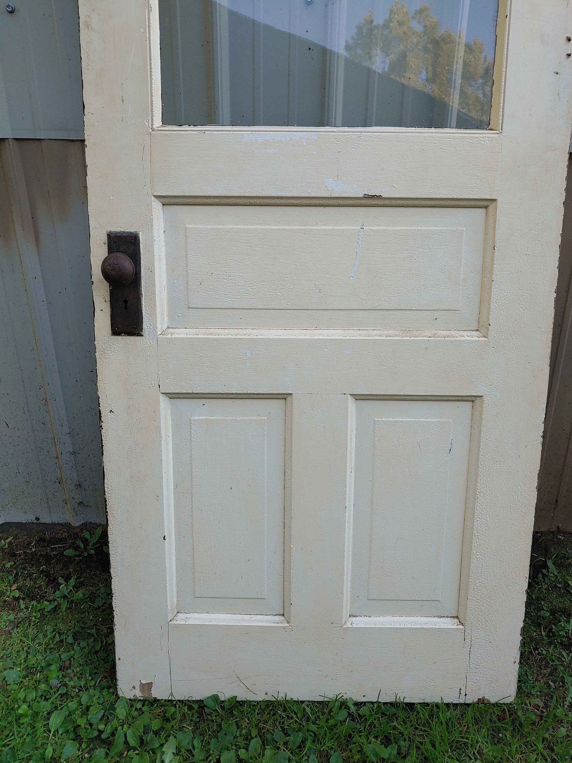 Three Panel 1/2 Lite Exterior Door Vintage Wavy Glass Complete Handle ...