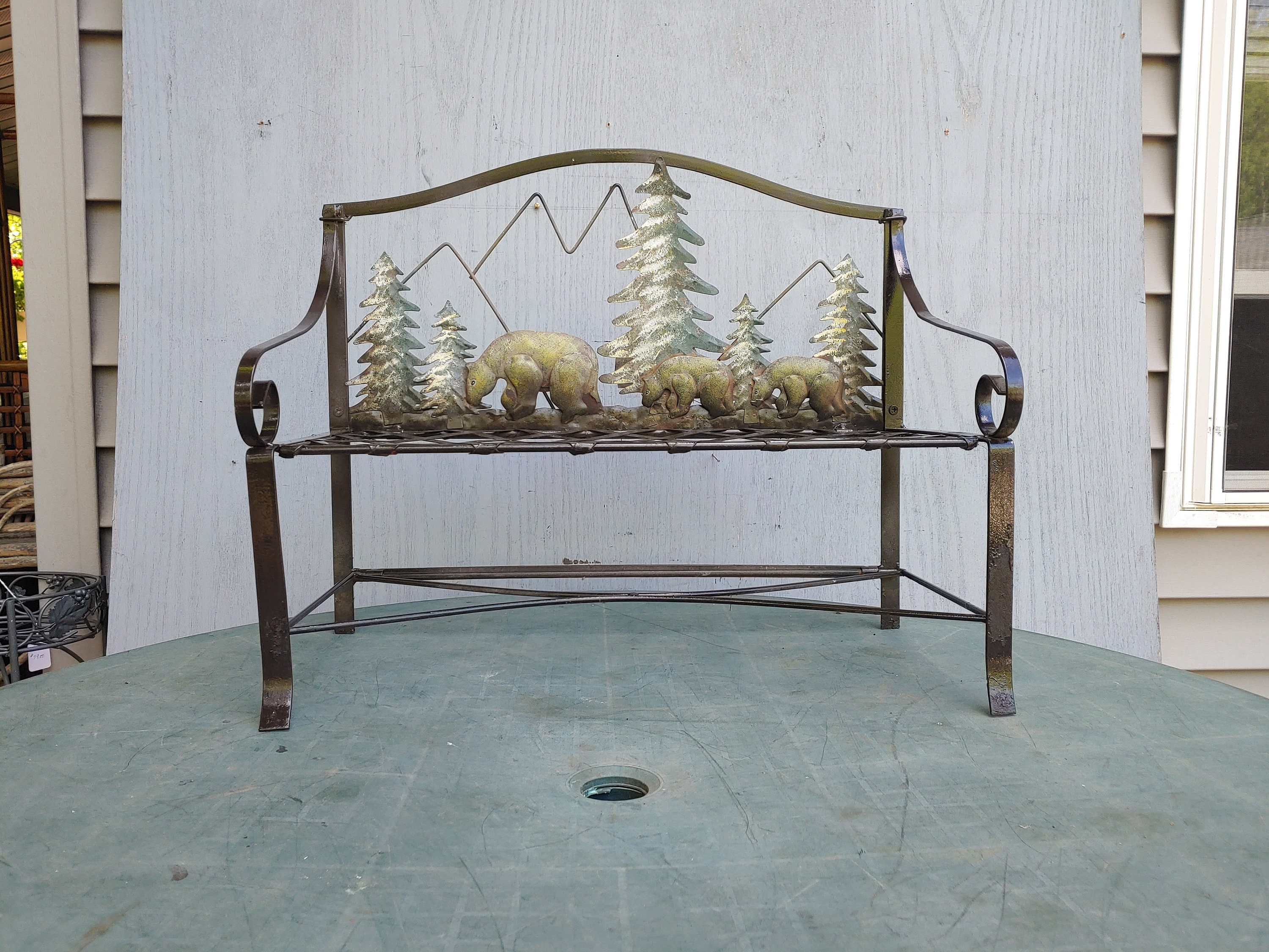 Vintage Small Scenic Metal Bench Plant Stand Garden Bench Country ...