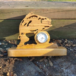 Lasered Cutout Fish Clock Jumping Bass Wood Shelf Sitter Time Battery ...