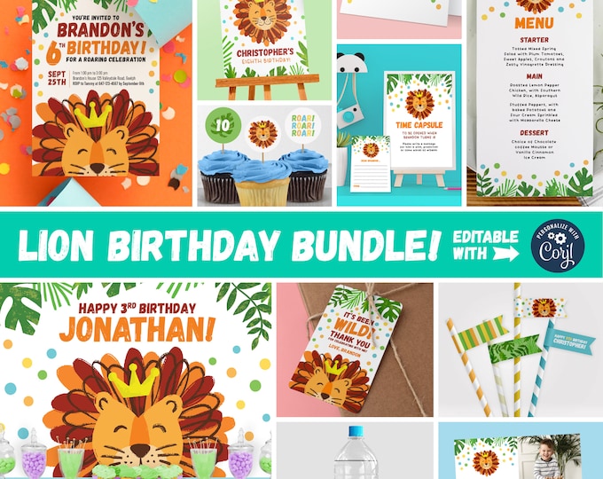 Printable Lion Favor Tag Template - Watercolor Lion Prince Safari ...