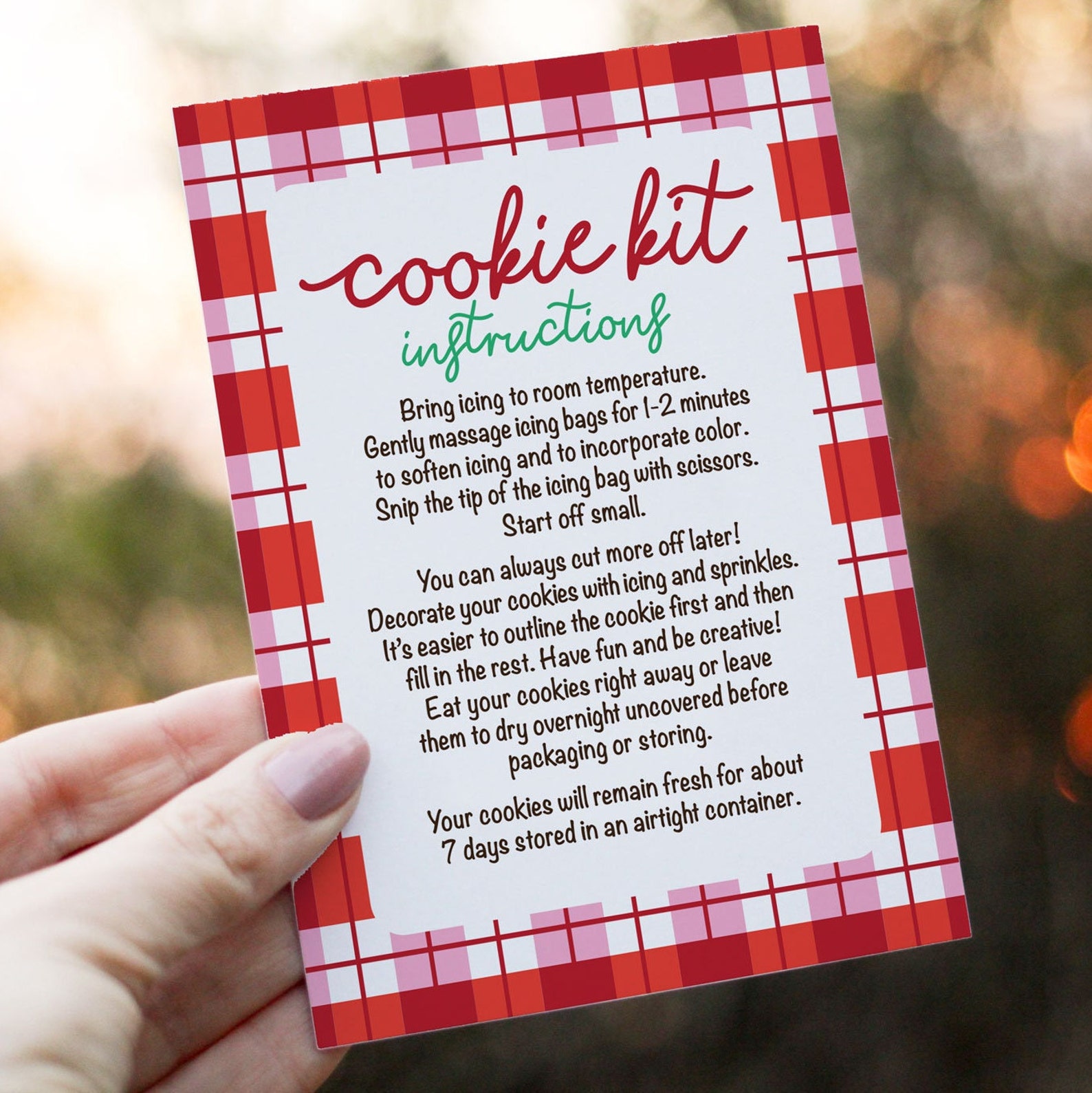 Christmas DIY Cookie Kit Instruction Card, INSTANT Download, Christmas ...