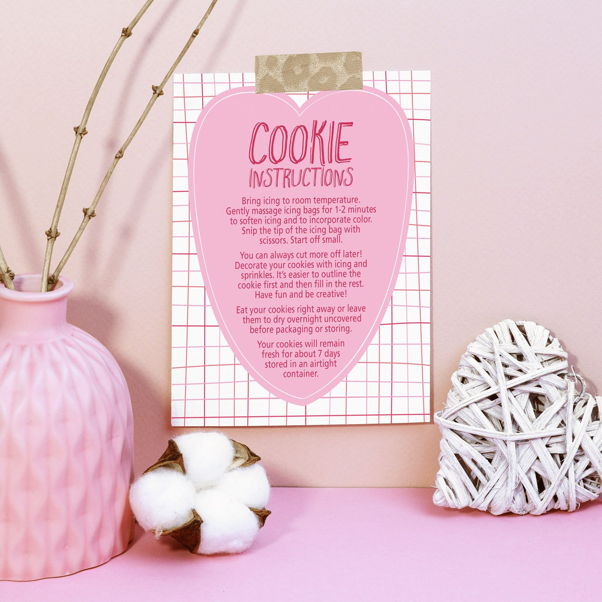 Valentines DIY Cookie Kit Instruction Card, Valentine Cookiecard ...