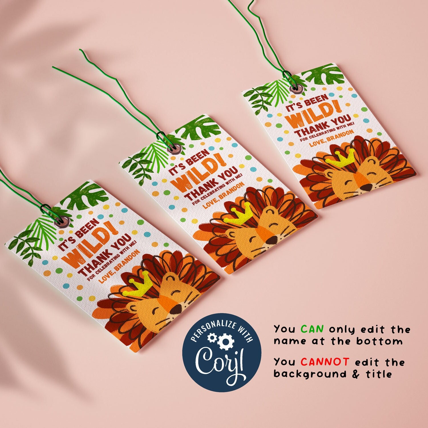 Lion Thank You Tagbirthday Favor Tagcustom Thank - Etsy