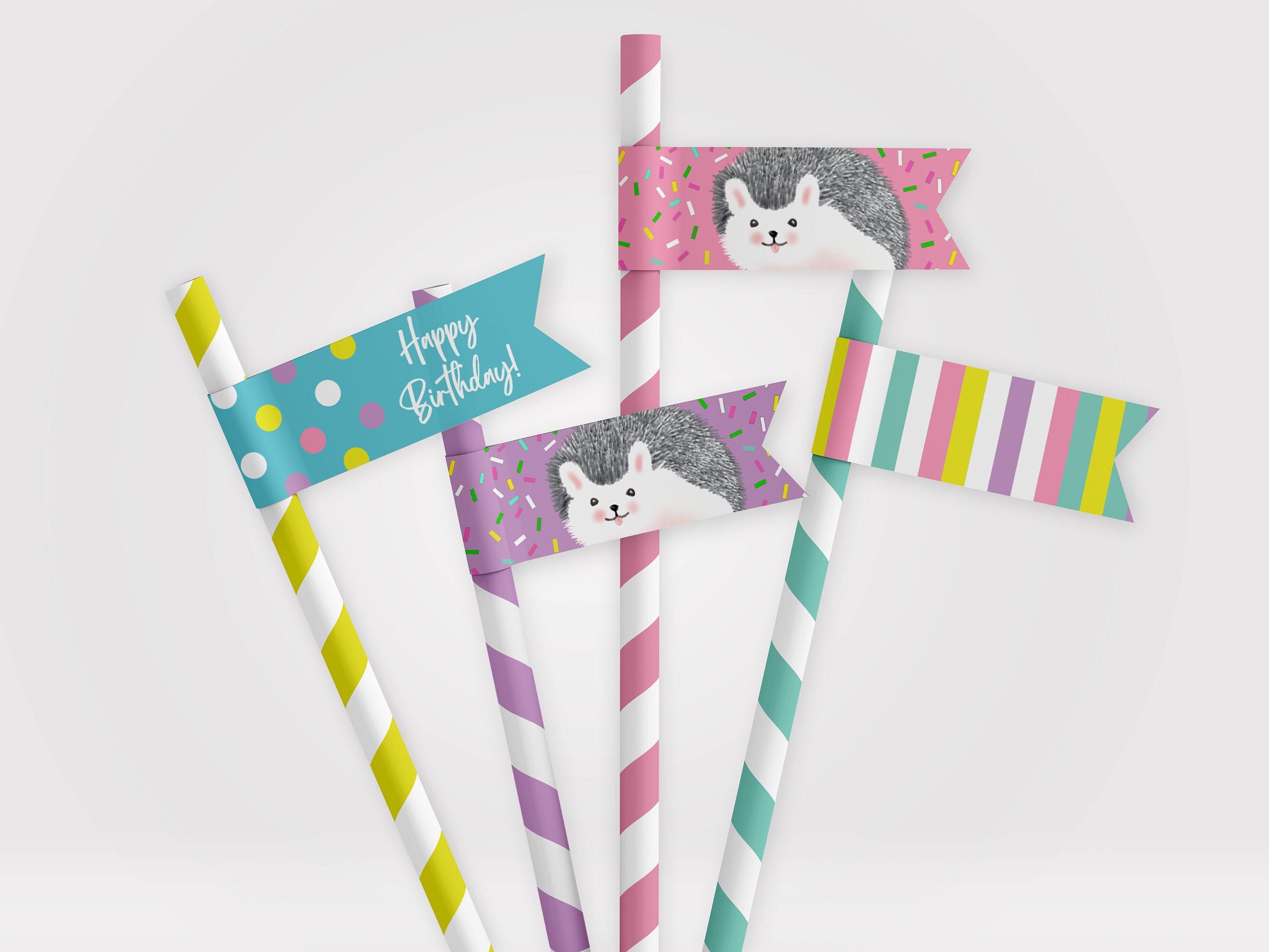 Hedgehog Straw Flags Printable Straw Flag Digital PDF Girl Party Decor ...