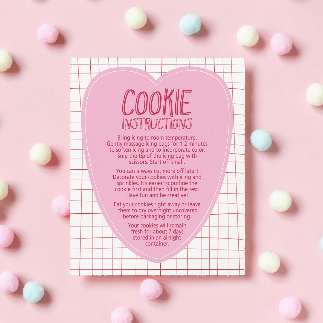 Valentines DIY Cookie Kit Instruction Card, Valentine Cookiecard ...