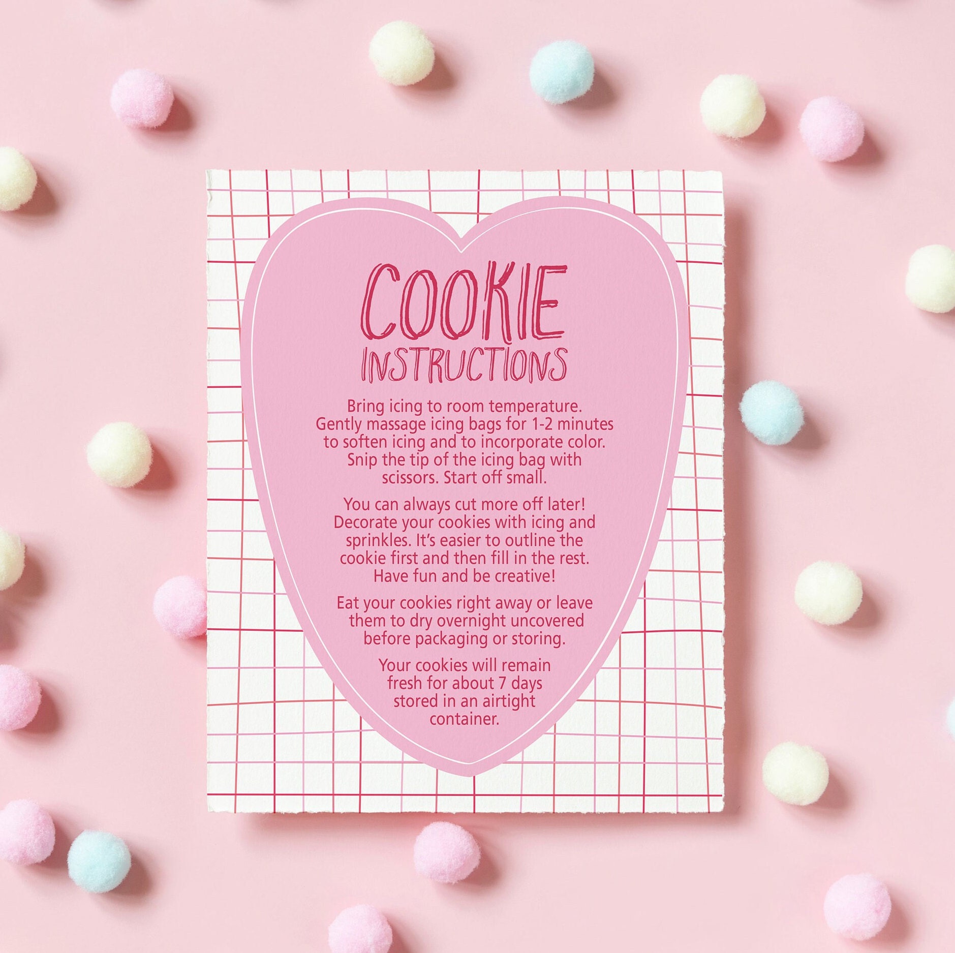 Valentines DIY Cookie Kit Instruction Card, Valentine Cookiecard ...