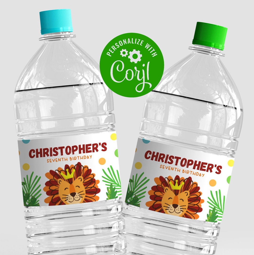 Editable Lion Water Bottle Label, Customized Printable DIY Water Label ...