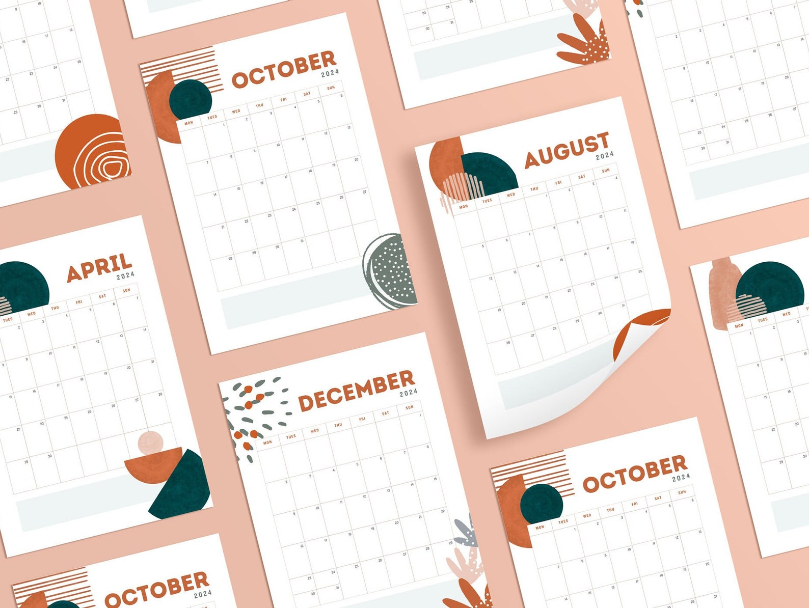 2024 Calendar Printable Boho Calendar Desk Calendar Monthly Do It ...