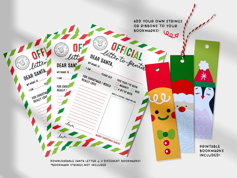 Letter to Santa, Printable Bookmarks, Bookmark Set, Christmas ...