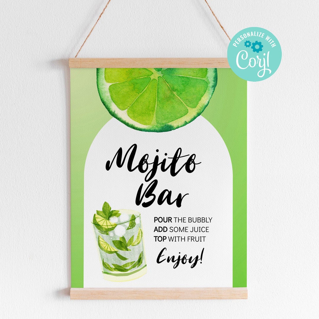 Mojito Bar Sign: Custom Drink Menu, Bridal Shower Decor (digital ...