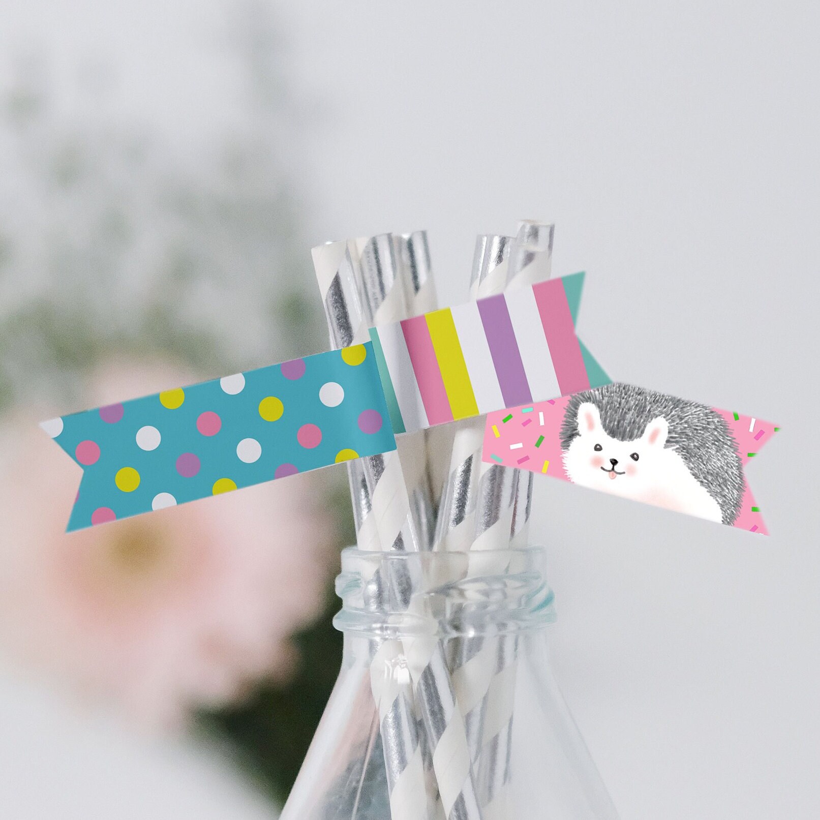 Hedgehog Straw Flags Printable Straw Flag Digital PDF Girl Party Decor ...