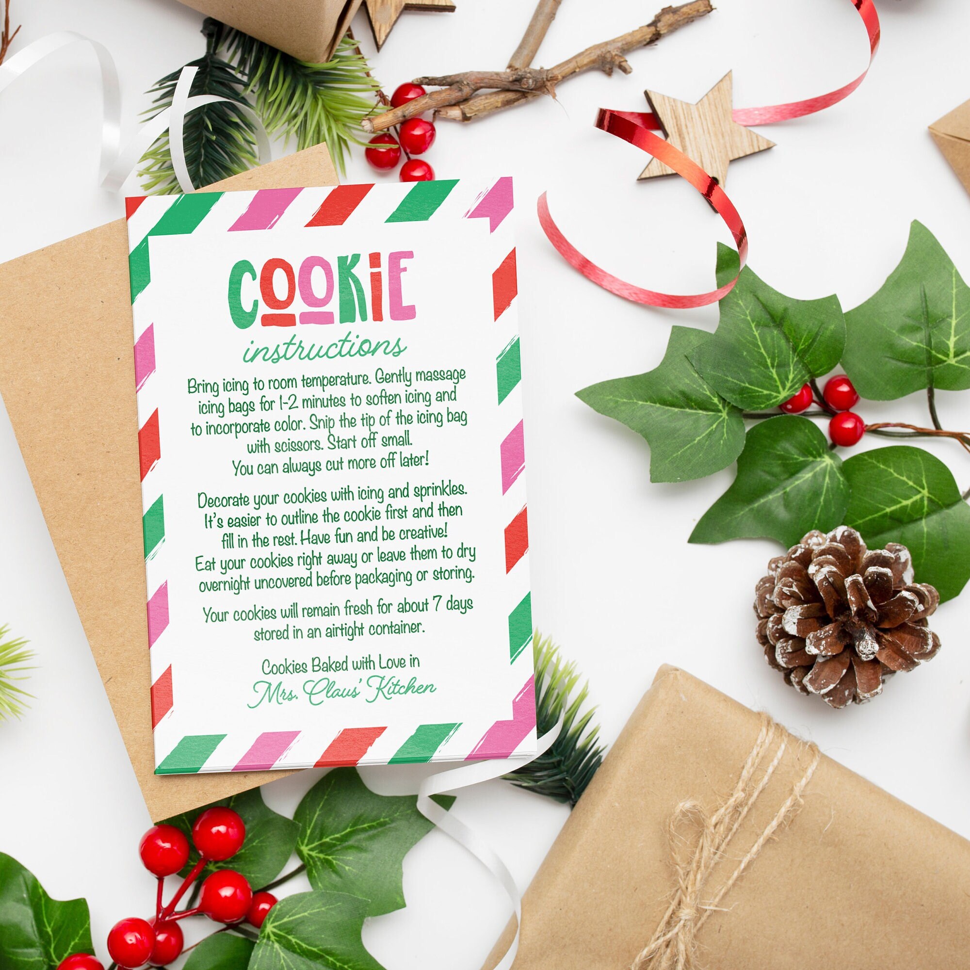 Christmas DIY Cookie Kit Instructions Card, INSTANT Download, Christmas ...