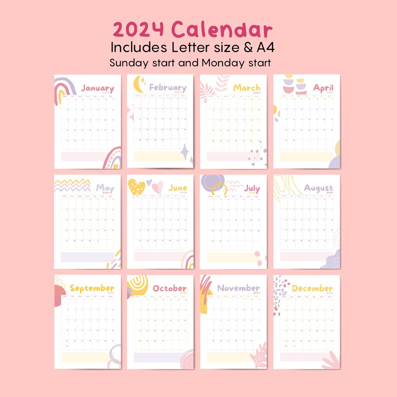 2024 Calendar Printable, Desk Calendar Monthly, Do It Yourself PDF ...