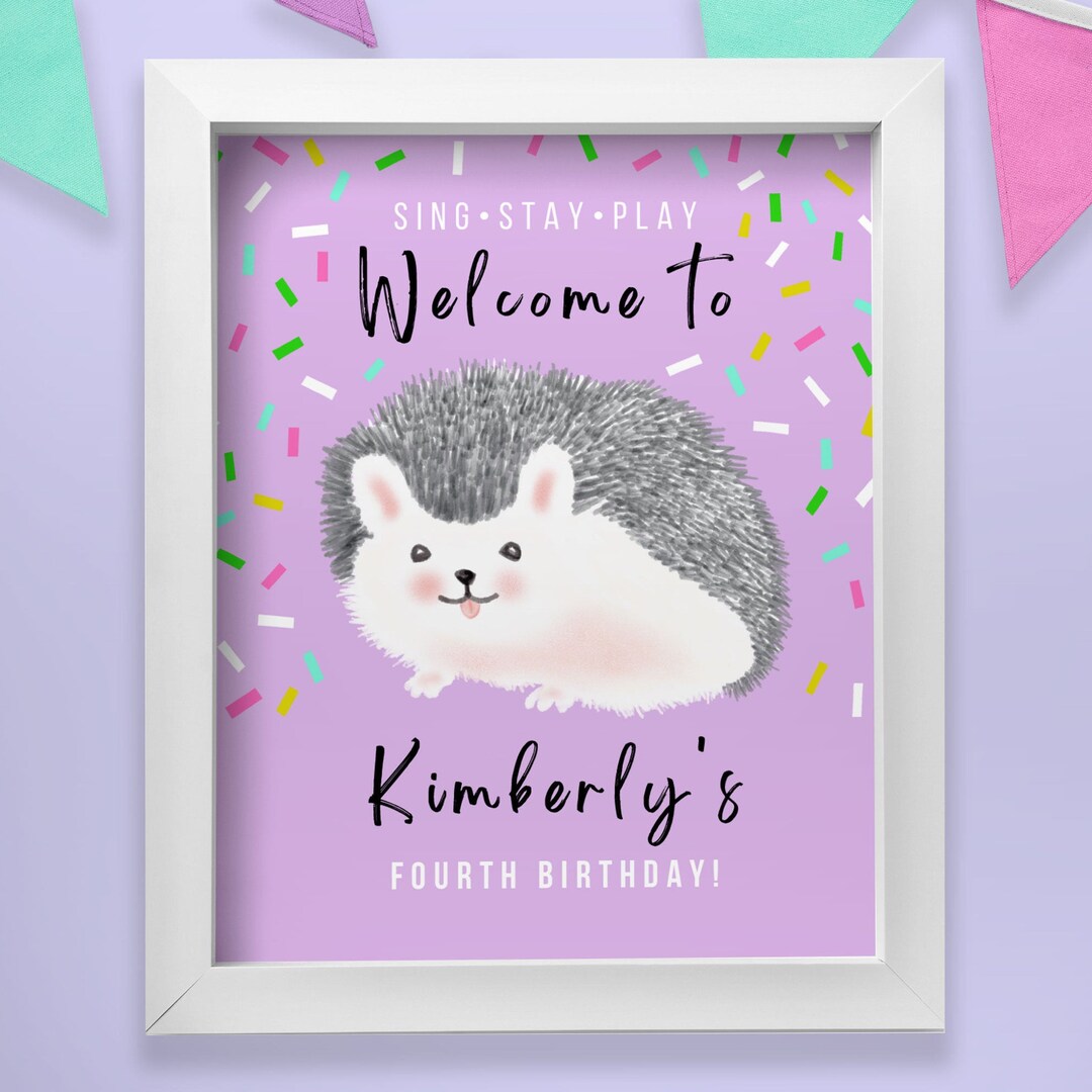 Hedgehog Welcome Signcustom Printable Digitaldiy Girl's Birthday ...