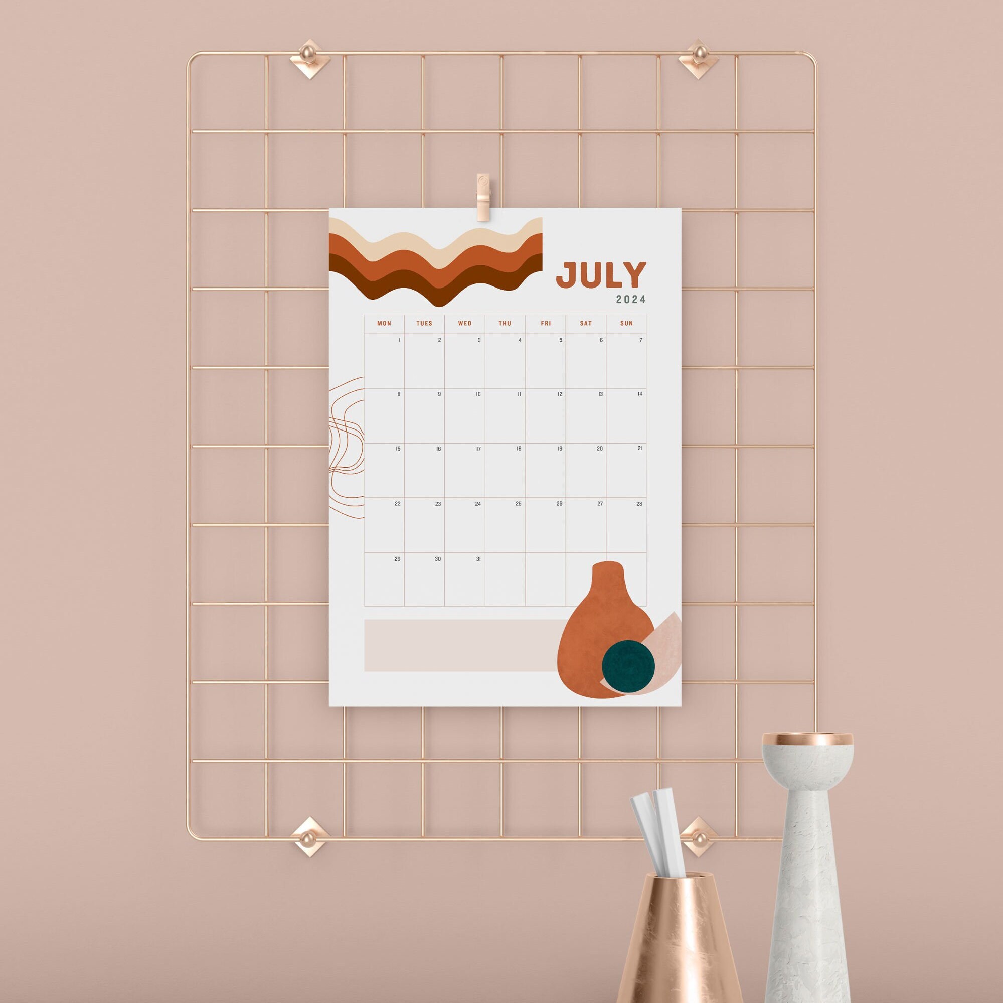 2024 Calendar Printable Boho Calendar Desk Calendar Monthly Do It ...