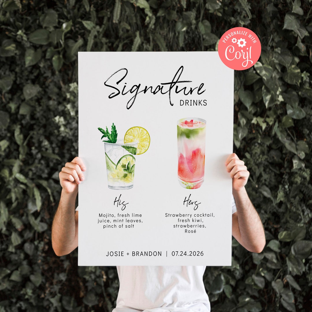 Custom Signature Drink Sign: Watercolor Bar Menu (digital Download) - Etsy