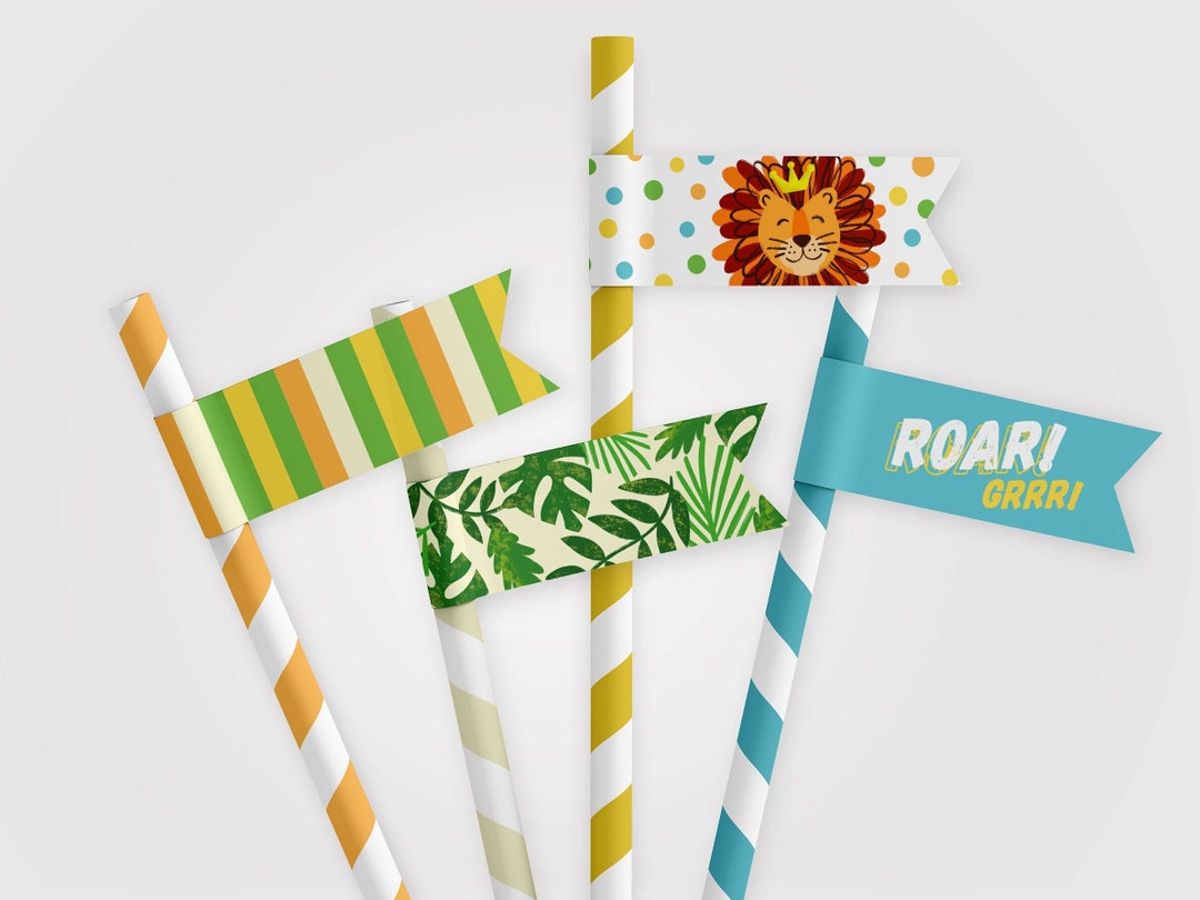 Lion Straw Flags – Printable Straw Flag – Digital PDF – Boy Party Decor ...