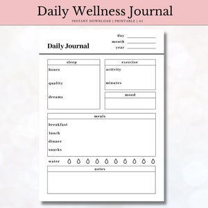 Printable Daily Wellness Journal | Self Care Diary | Food Tracker ...