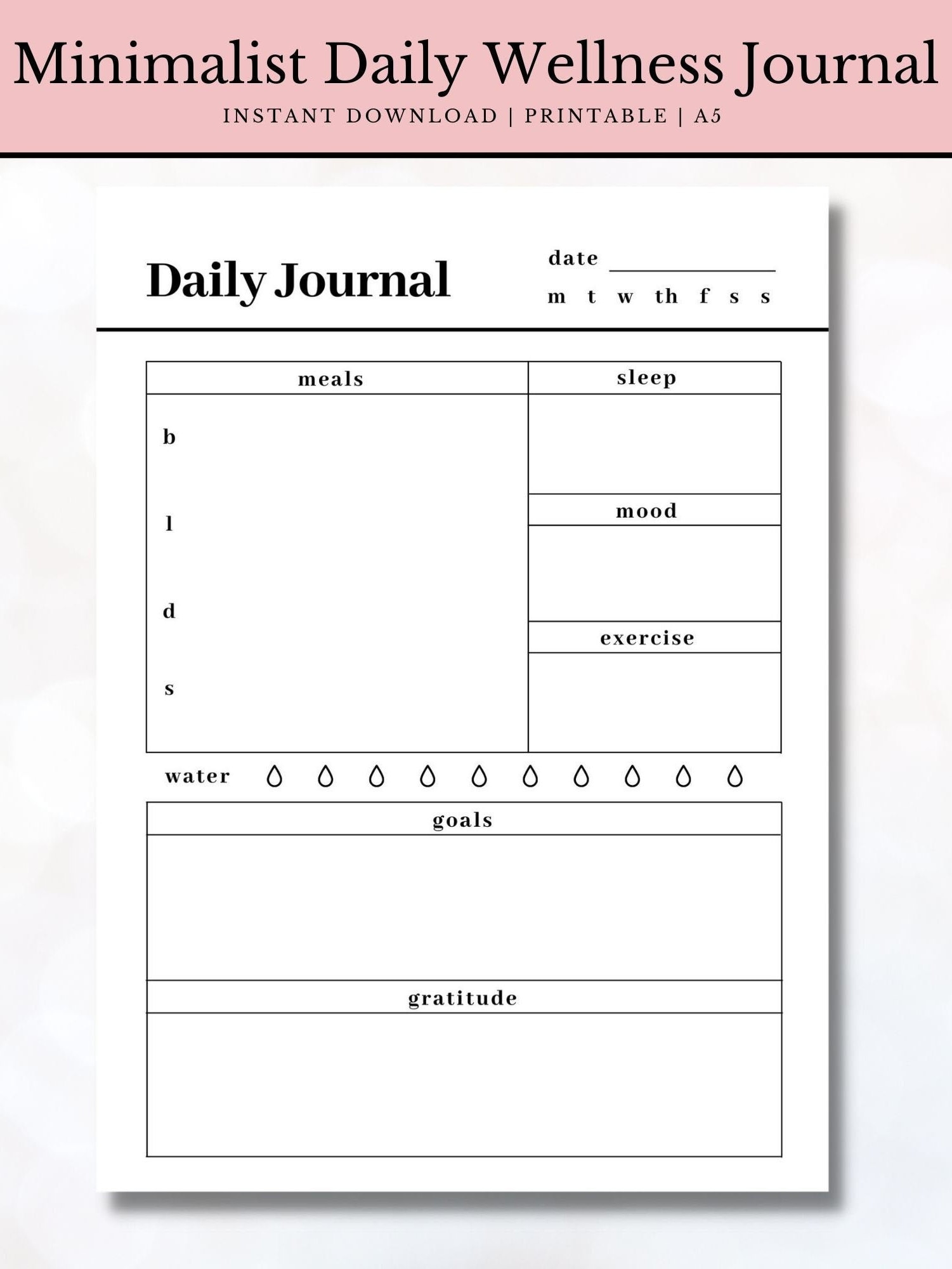 Daily Wellness Journal | Self Care Diary | Gratitude Journal | Food ...