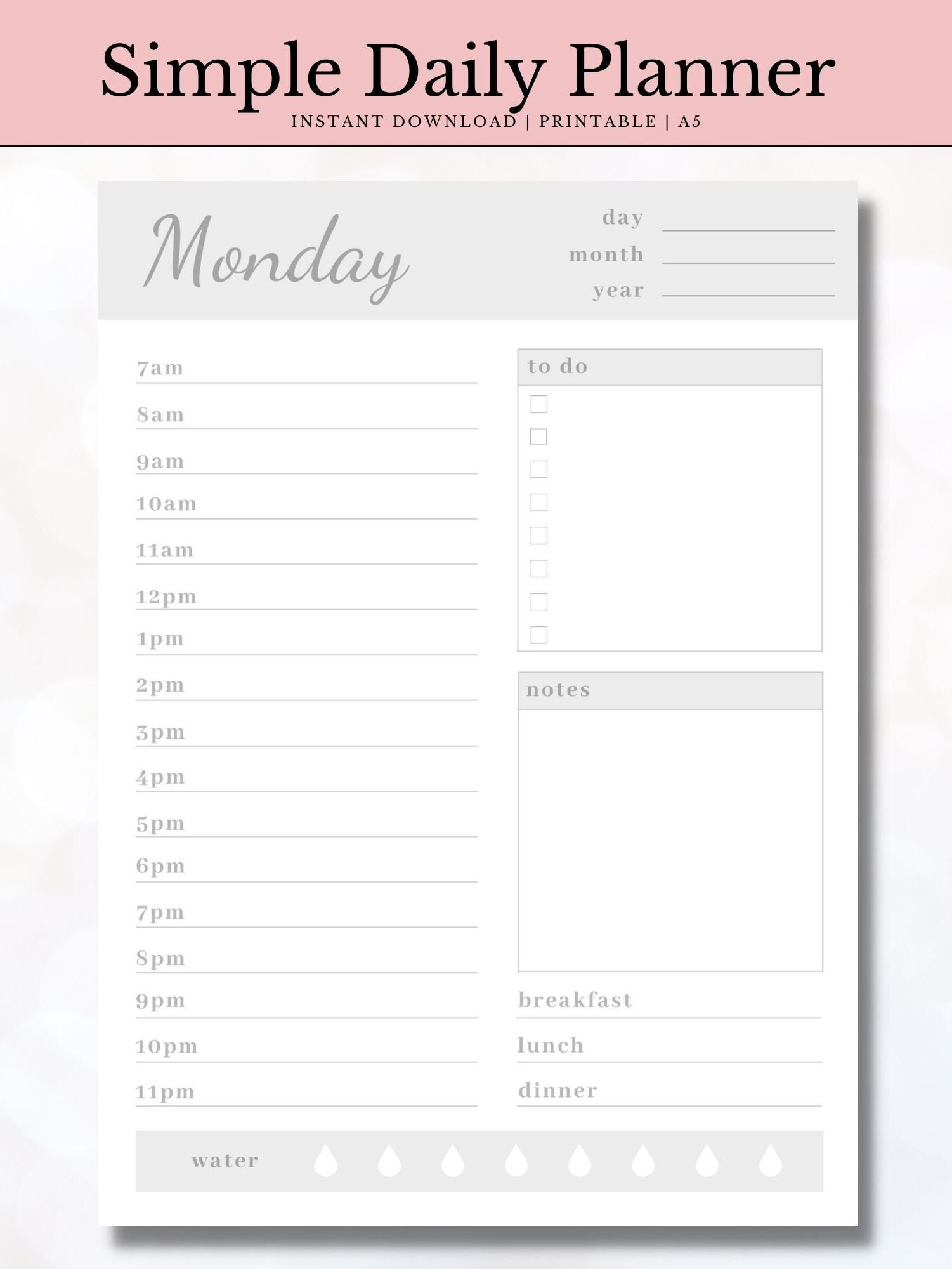 Printable Daily Planner | Daily Schedule, Meal Tracker, Notes, to Do ...