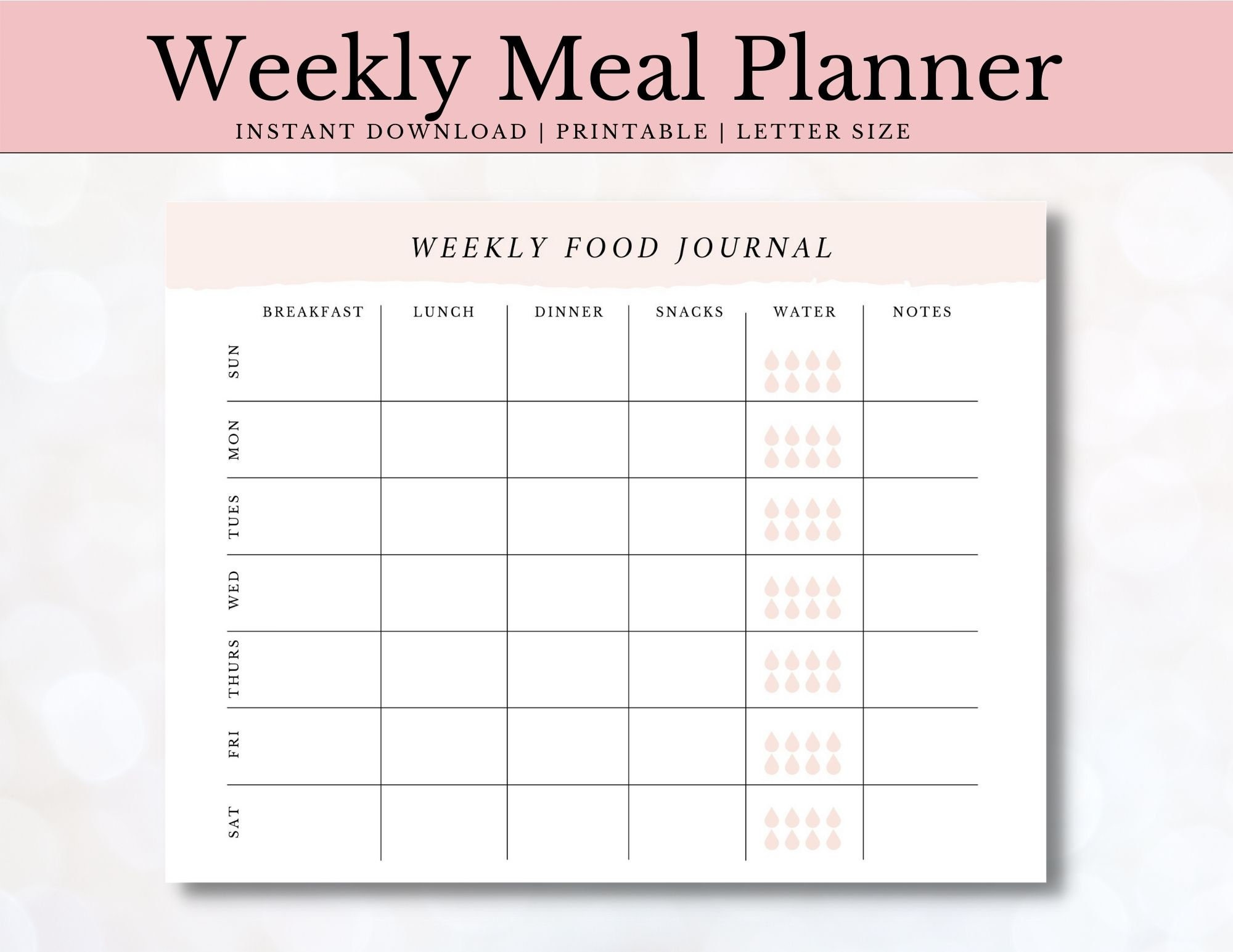 Printable Weekly Meal Planner With Grocery List and Food Journal | Menu ...