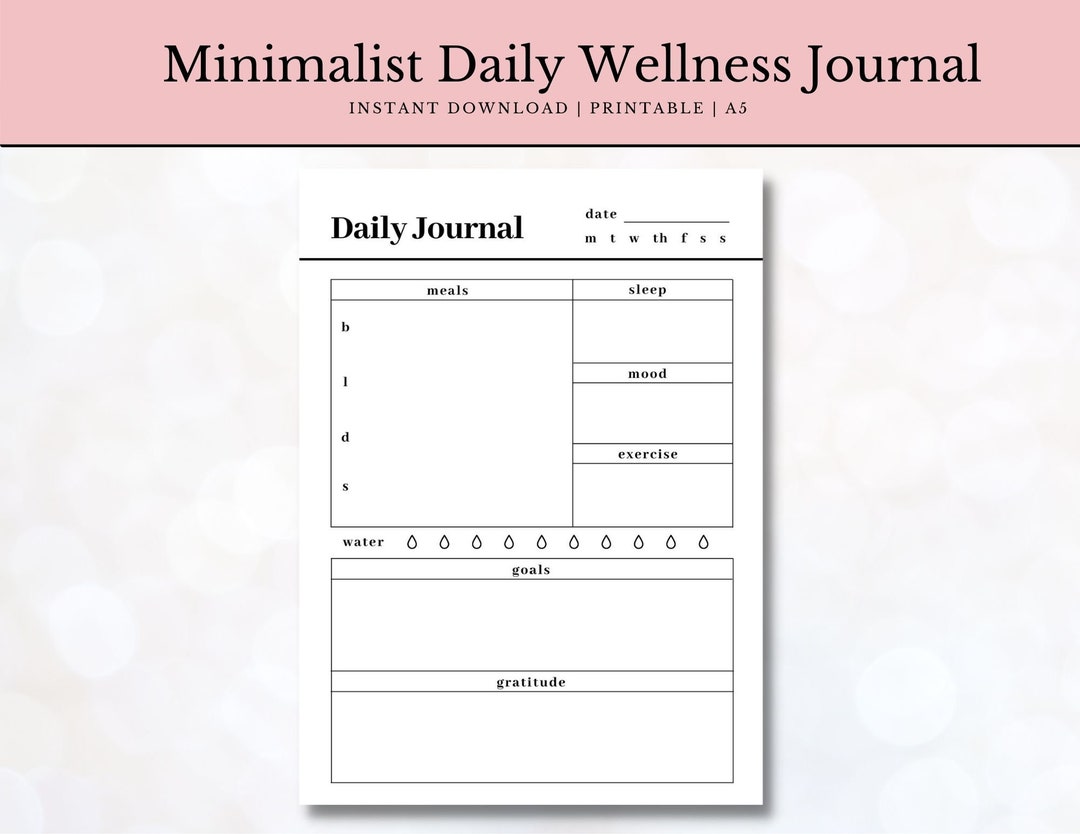 Daily Wellness Journal | Self Care Diary | Gratitude Journal | Food ...