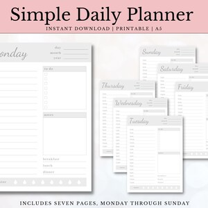Printable Daily Planner | Daily Schedule, Meal Tracker, Notes, to Do ...