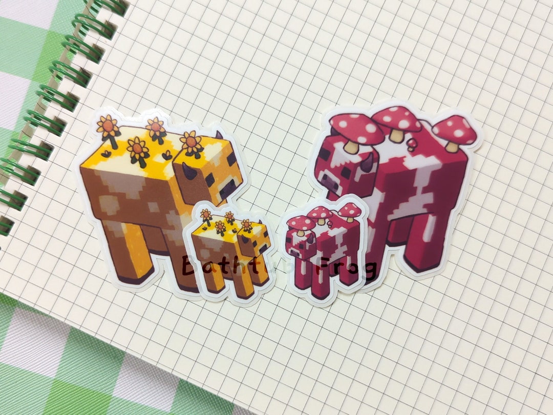 Mooshroom Moobloom Minecraft Themed Waterproof Vinyl Stickers - Etsy