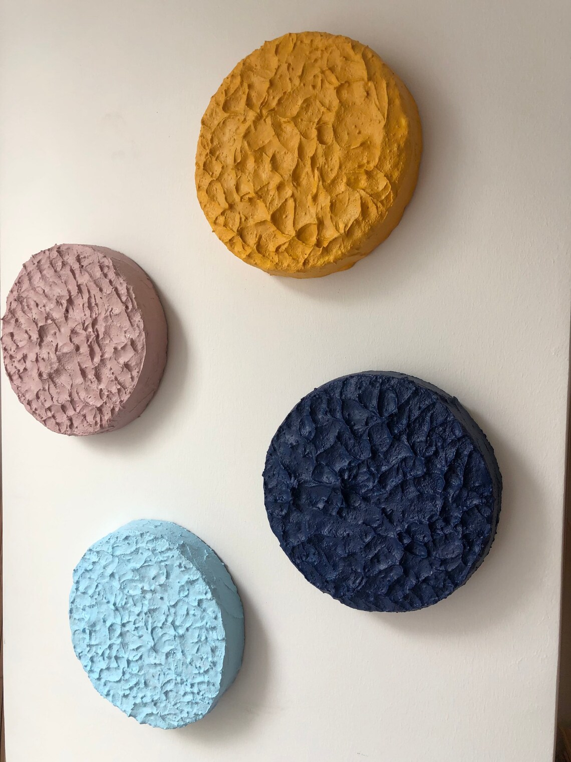 Plaster Circular Wall Art Textured Colored Artwork Set of 4 - Etsy