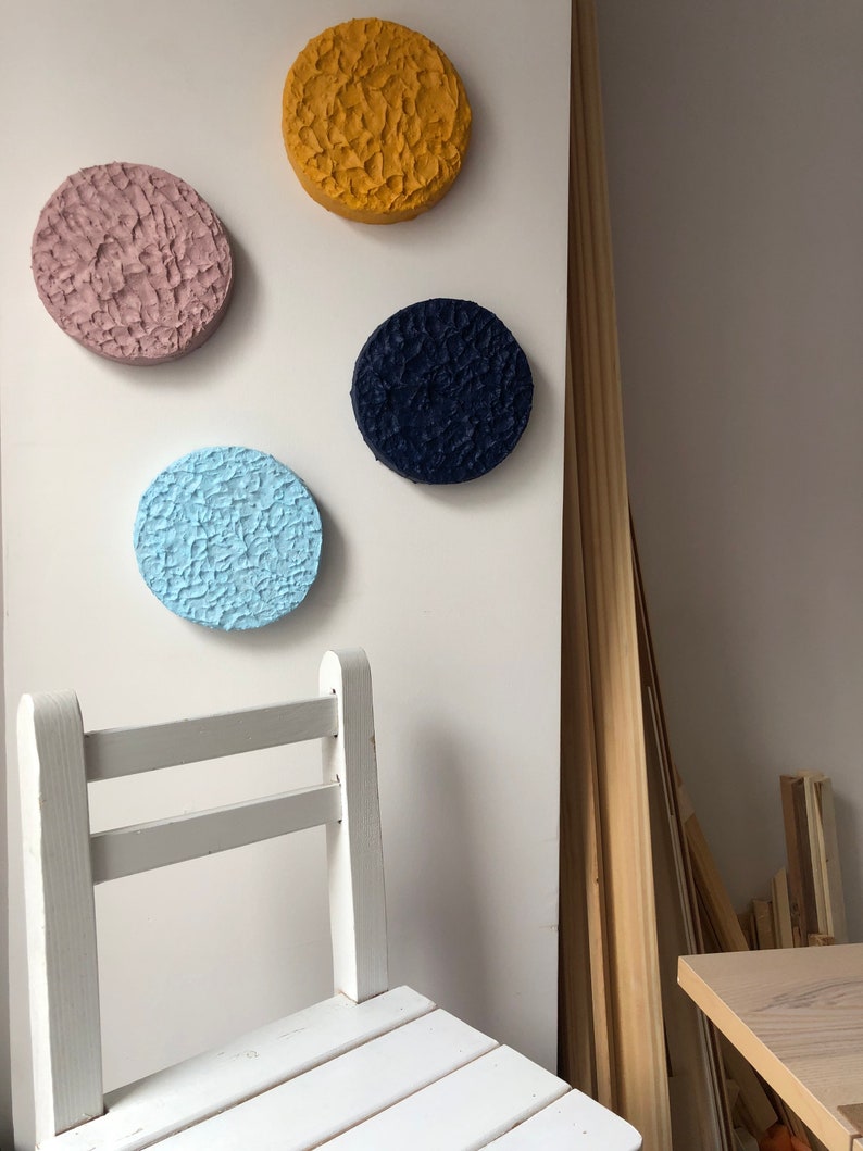 Plaster Circular Wall Art, Textured Colored Artwork Set of 4 ...
