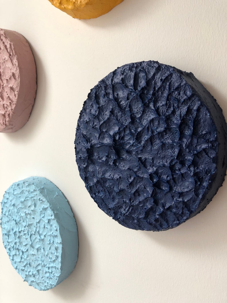 Plaster Circular Wall Art, Textured Colored Artwork Set of 4 ...