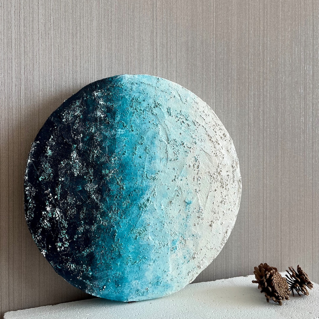 Plaster Circular Wall Art, Textured Blue Artwork - Etsy