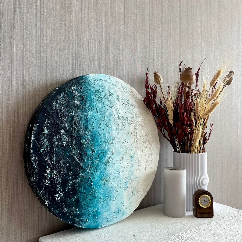 Plaster Circular Wall Art, Textured Blue Artwork - Etsy