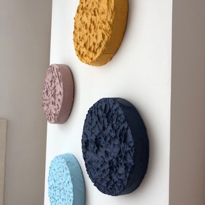 Plaster Circular Wall Art, Textured Colored Artwork Set of 4 ...