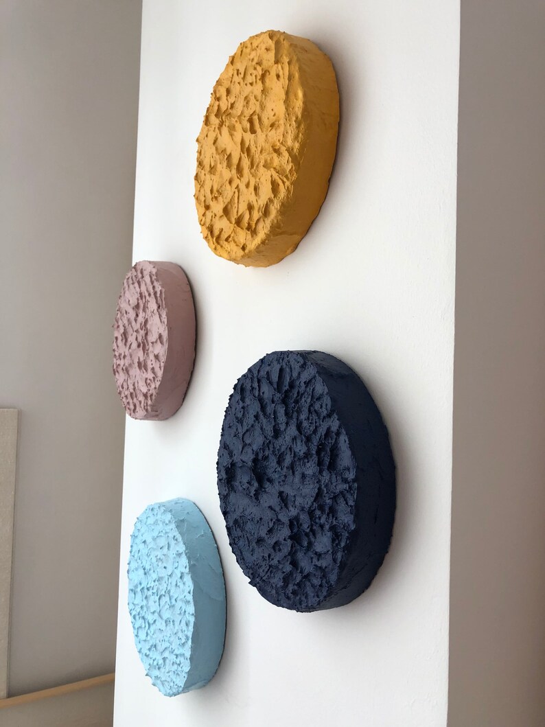 Plaster Circular Wall Art, Textured Colored Artwork Set of 4 ...