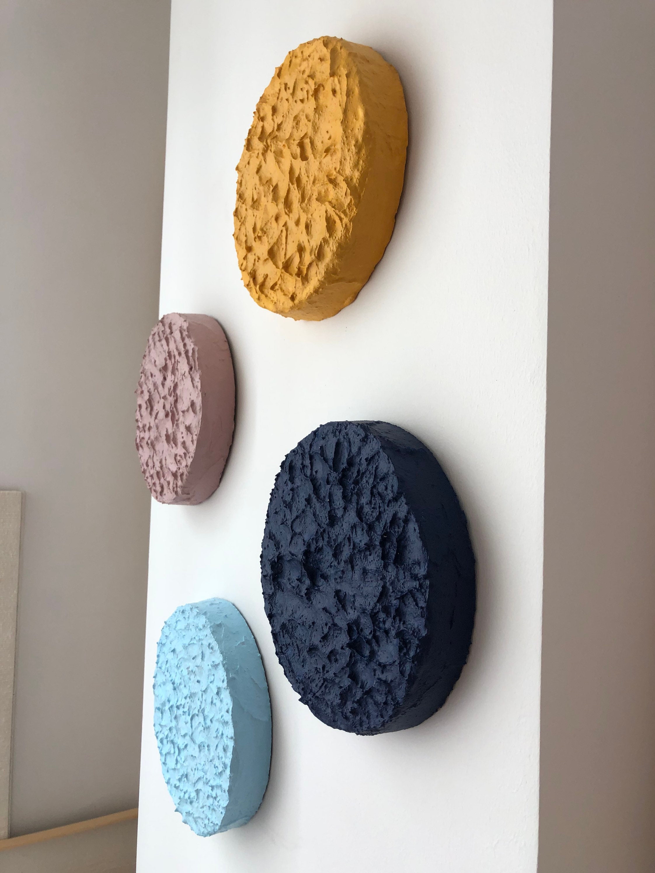 Plaster Circular Wall Art, Textured Colored Artwork Set of 4 ...