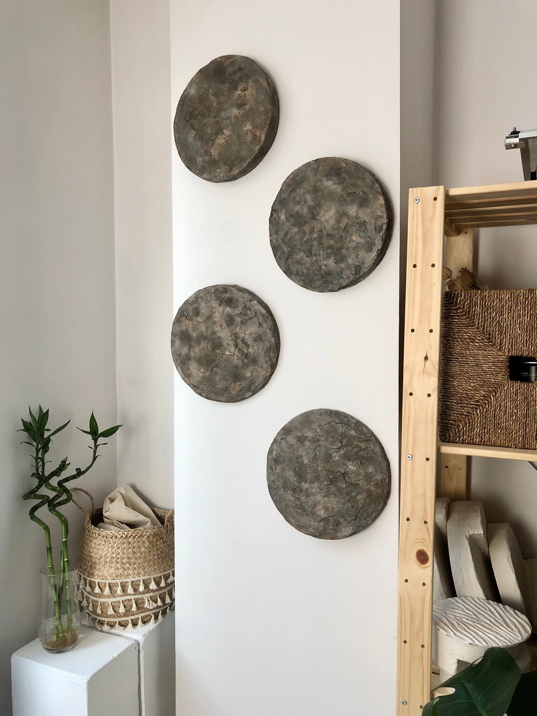 Circular Gray Wall Art, Plaster Sculptural Art, Textured Gray Brown ...