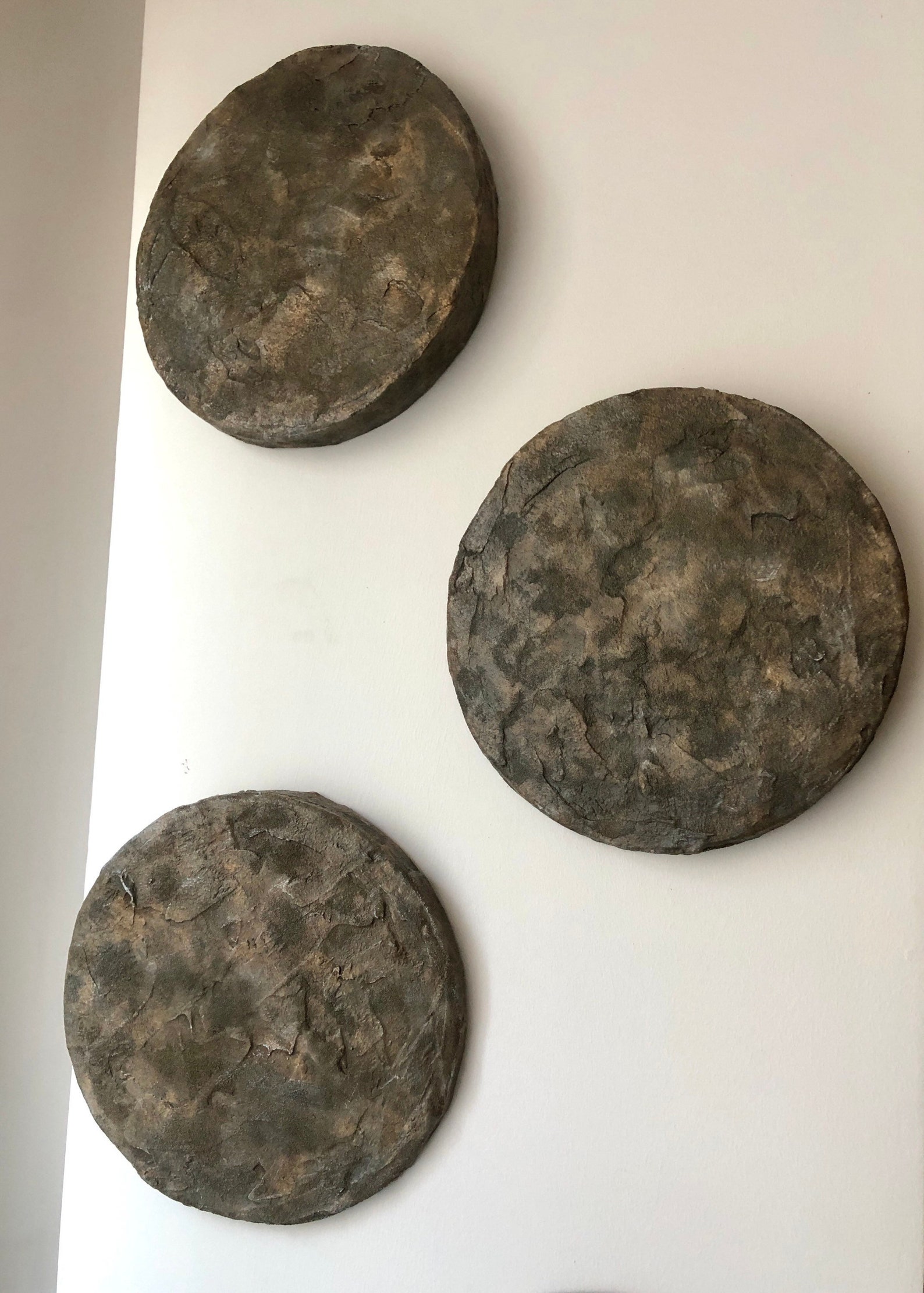 Circular Gray Wall Art, Plaster Sculptural Art, Textured Gray Brown ...