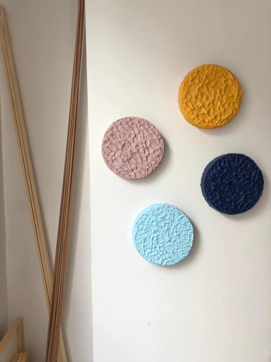 Plaster Circular Wall Art, Textured Colored Artwork Set of 4 ...
